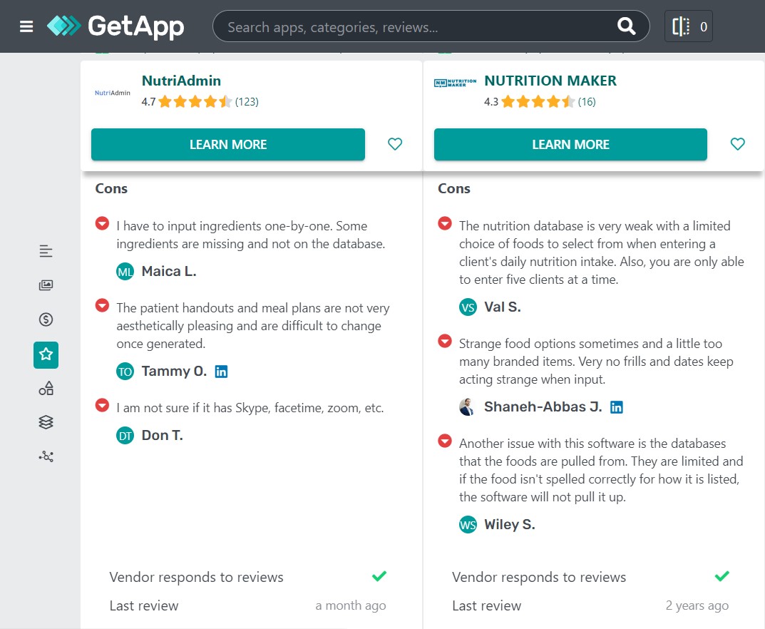 Nutrition Maker vs NutriAdmin, Features and Reviews