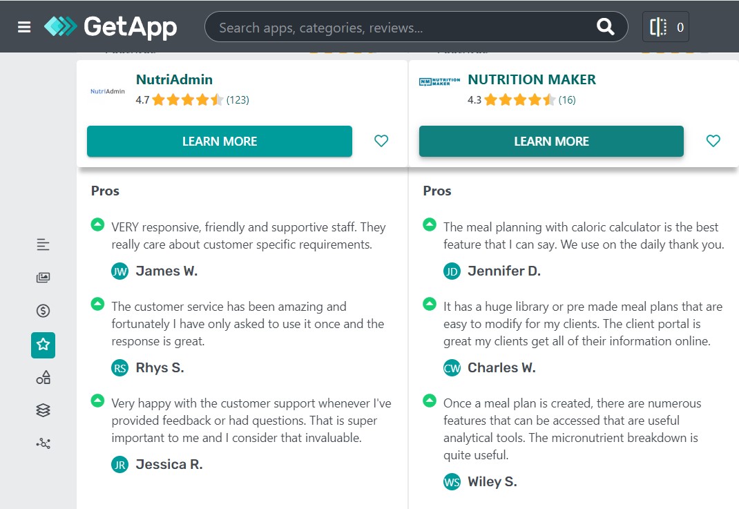 Nutrition Maker vs NutriAdmin, Features and Reviews